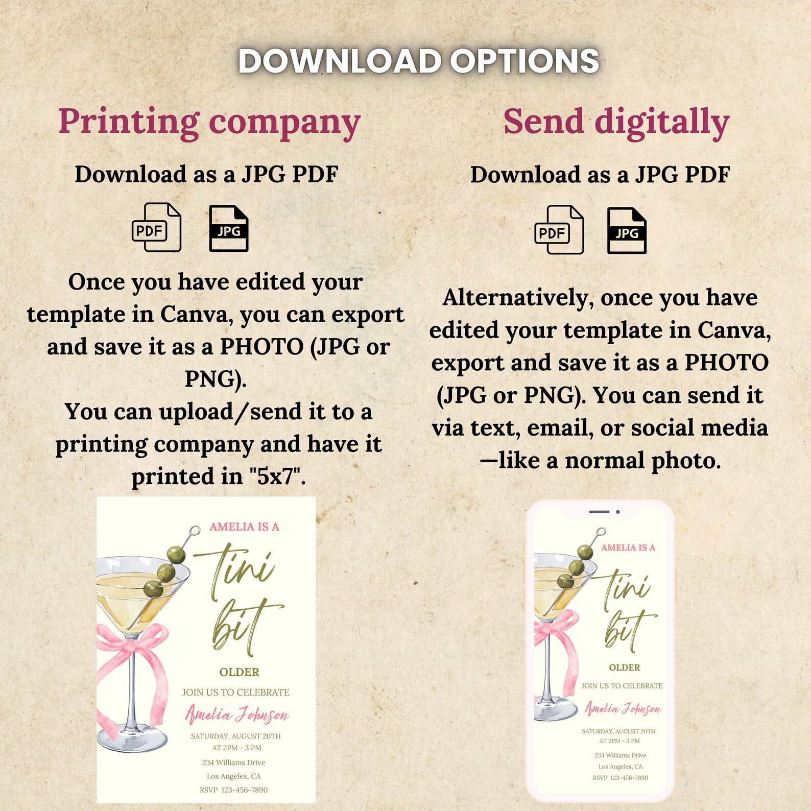 A Tini Bit Older Birthday Party Invitation, EDITABLE Pink Bow Martini ...