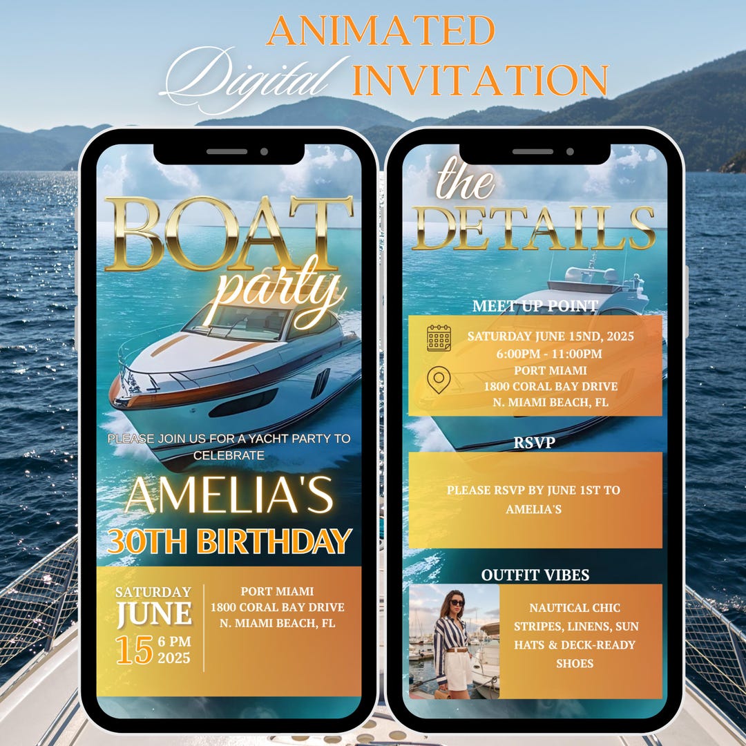 Animated Boat Party Invitation: Gold Cruise Yacht Evite (digital ...