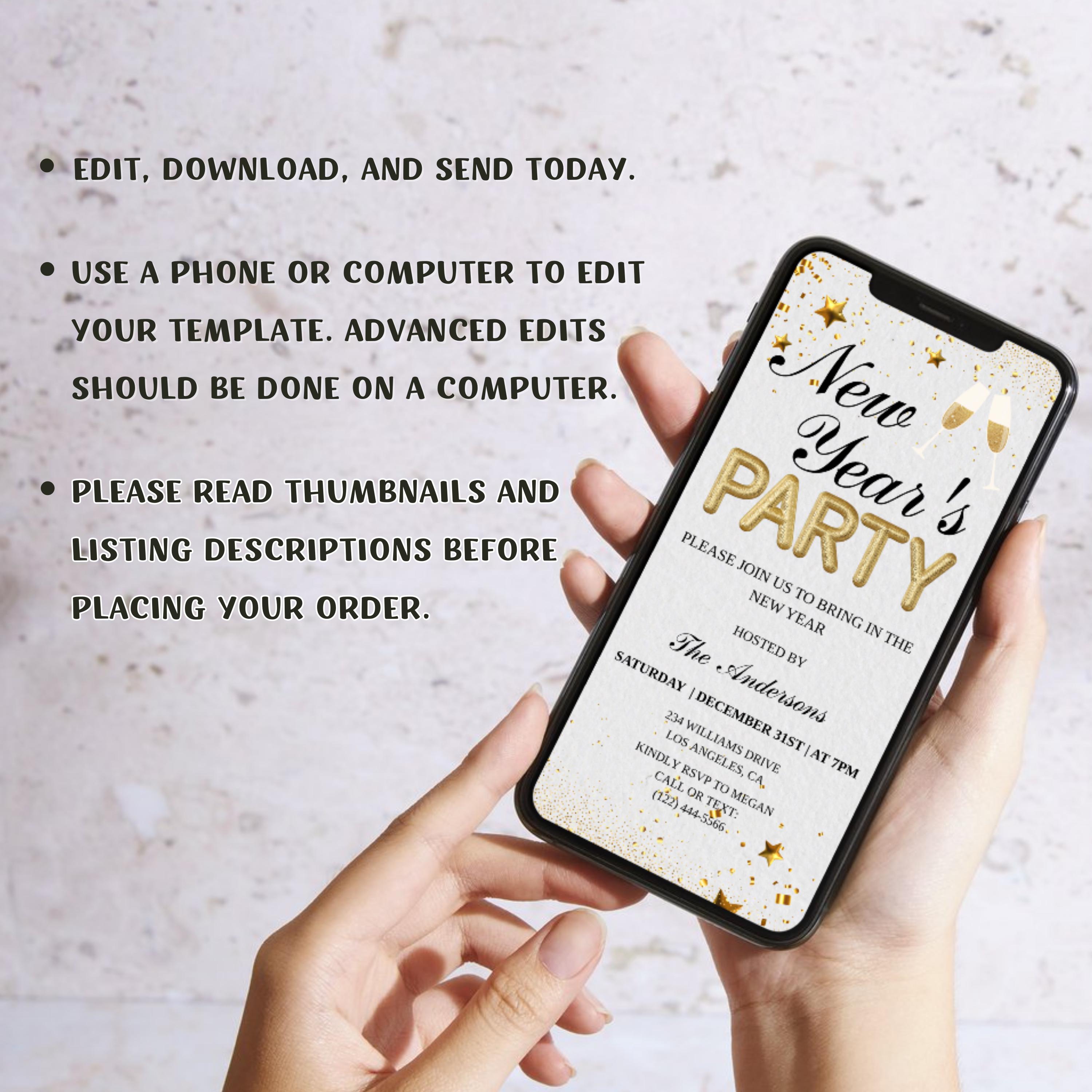 New Year's Party Invitation. Digital Animated White Gold New Years Eve ...