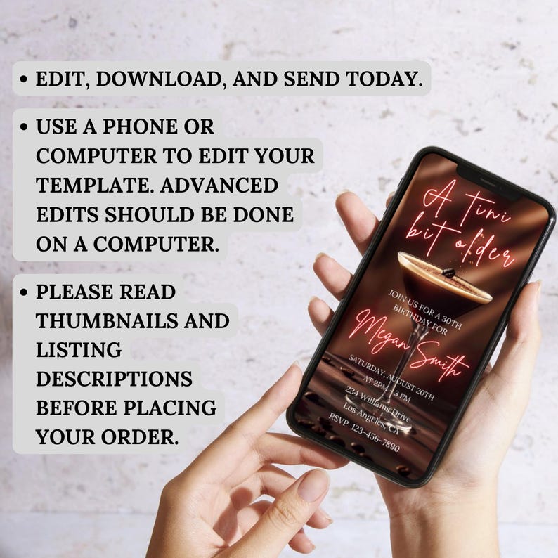 Digital Birthday Invitation A Tini Bit Older, Martini Theme Party ...