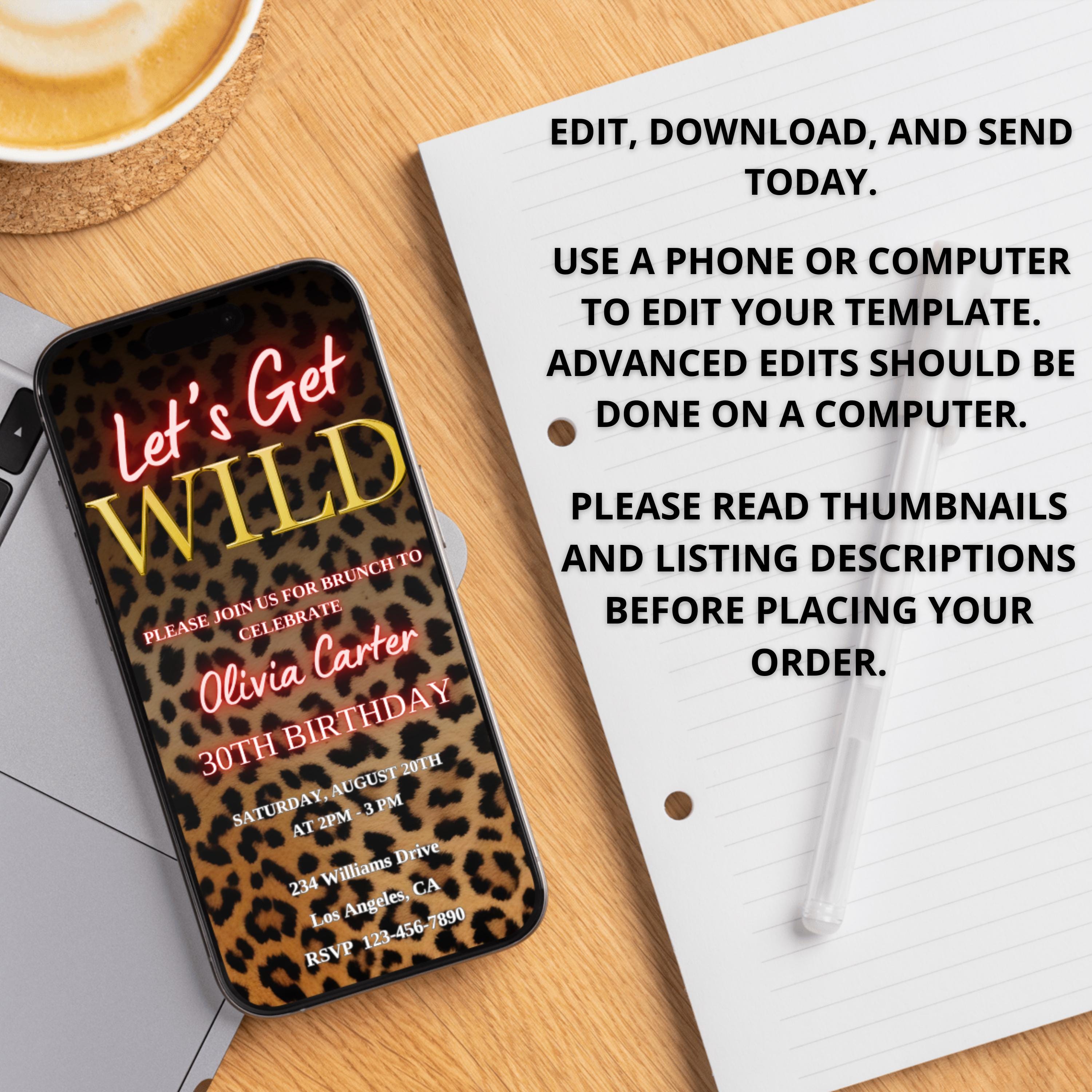 Cheetah Print Birthday Invitation Template: Red & Gold Jungle Glam ...