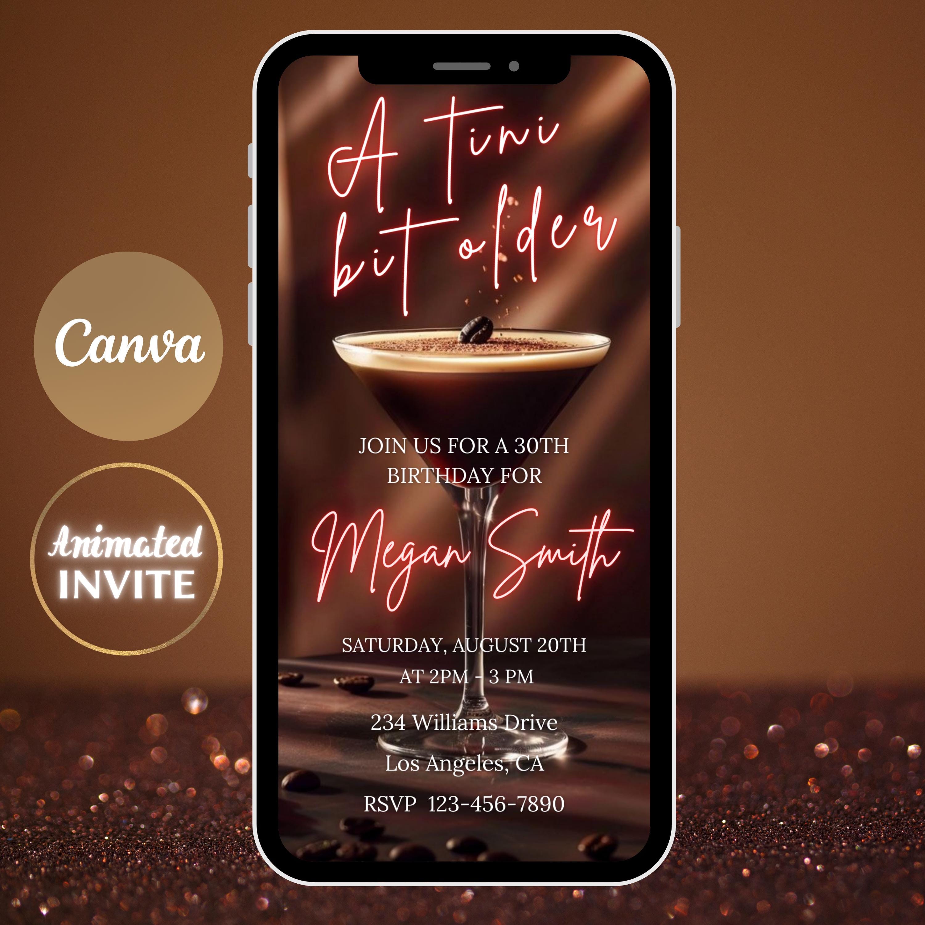 Digital Birthday Invitation A Tini Bit Older, Martini Theme Party ...