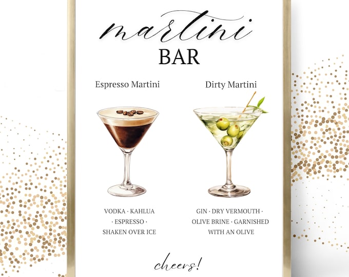 Martini Bar Signage. Martini Signature Drinks Bar Sign Template ...