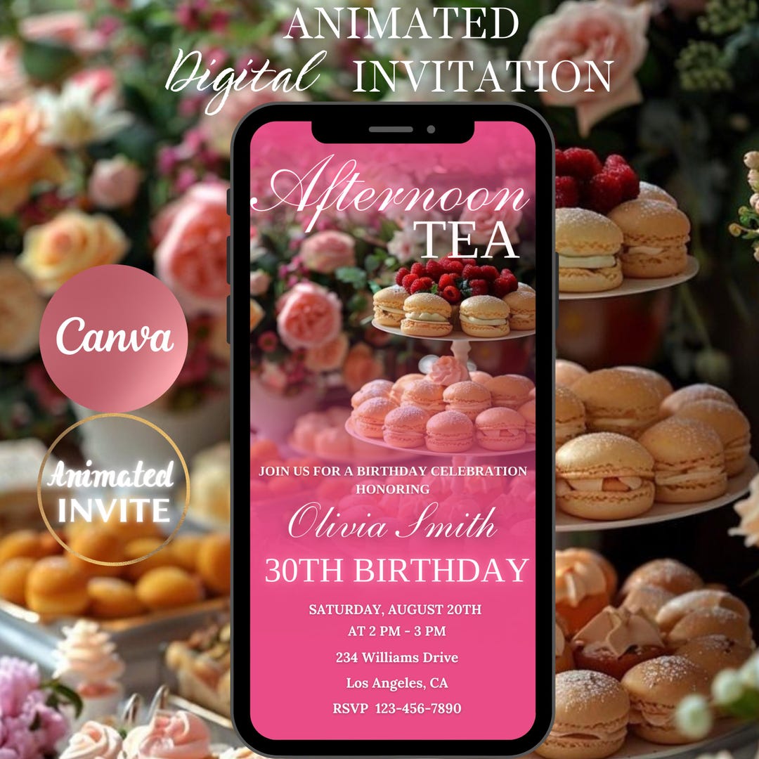 Floral Afternoon Tea Birthday Invitation: Pink Vintage Evite (digital ...