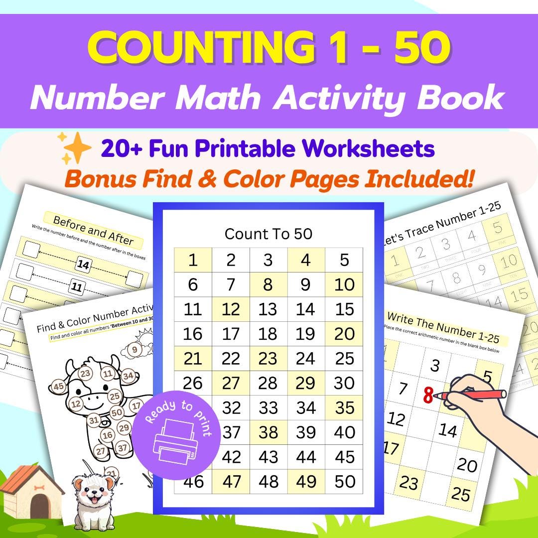 Counting 1-50 Worksheets | Number Activities, Tracing (printable PDF ...