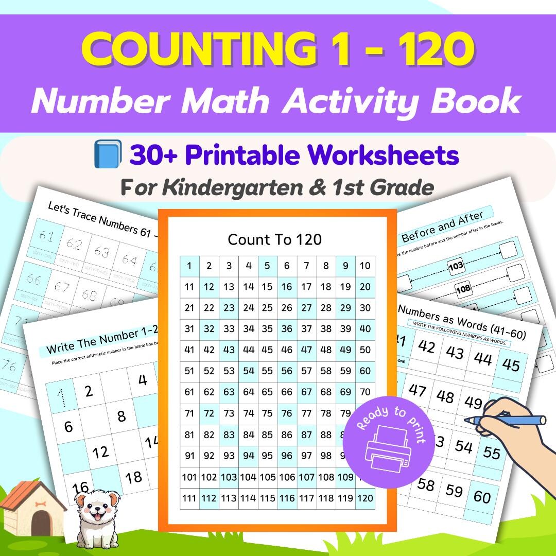 Counting 1-120 Activity Book – Printable Math Worksheets (PDF) - Etsy