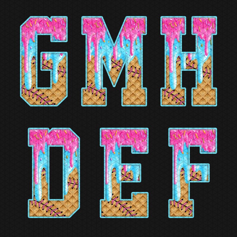 Drip Ice Cream Alphabet PNG, Waffle Cone Letters, Colorful Dripping ...