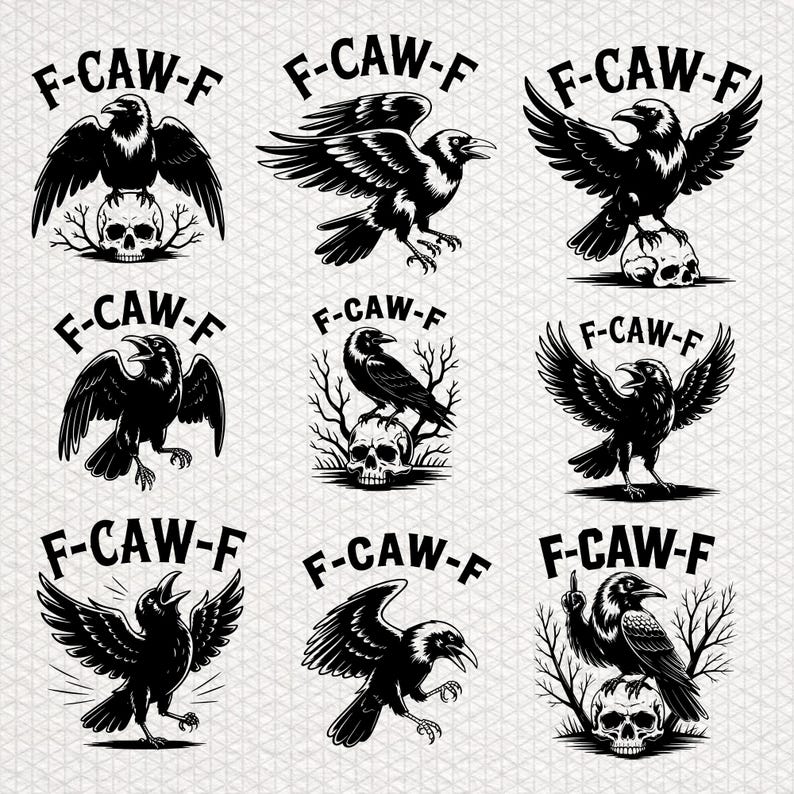 F-CAW-F Crow SVG PNG Bundle, Funny Raven Skull Digital Download, Gothic ...