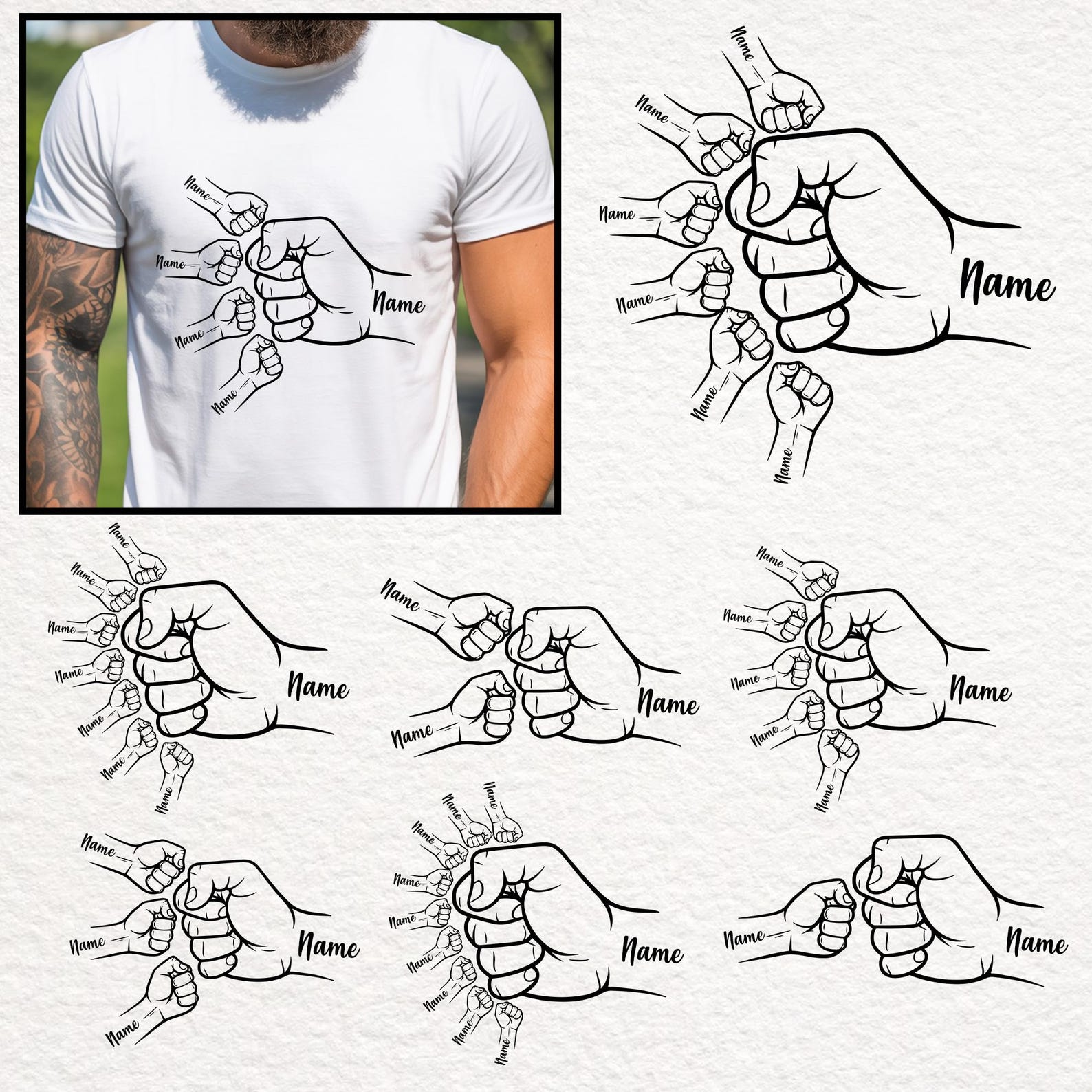 Dad and Kids Fist Bump Design: Custom Name Father's Day (PNG SVG) - Etsy