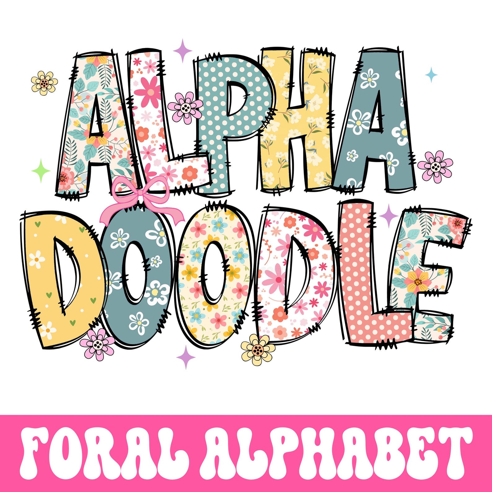 Floral Doodle Alphabet PNG, Floral Alphabet Png, Bright Rainbow Alpha ...