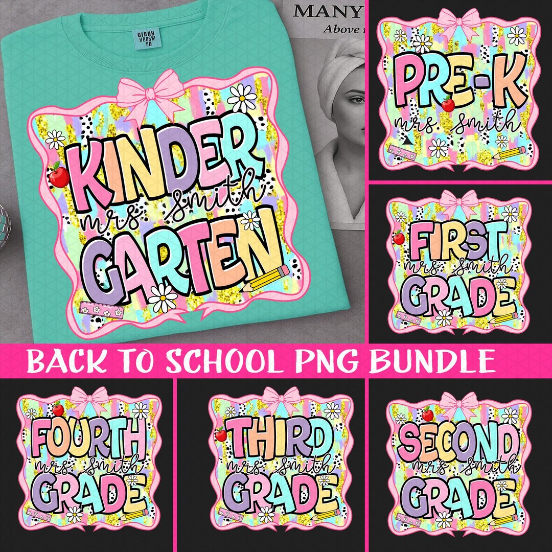 Preppy Back to School PNG Bundle: Coquette Teacher Shirt Designs ...