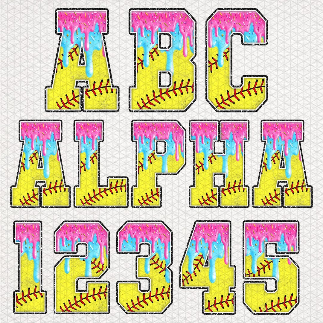 Softball Drip Alphabet PNG, Ice Cream Sports Letters, Softball Numbers ...