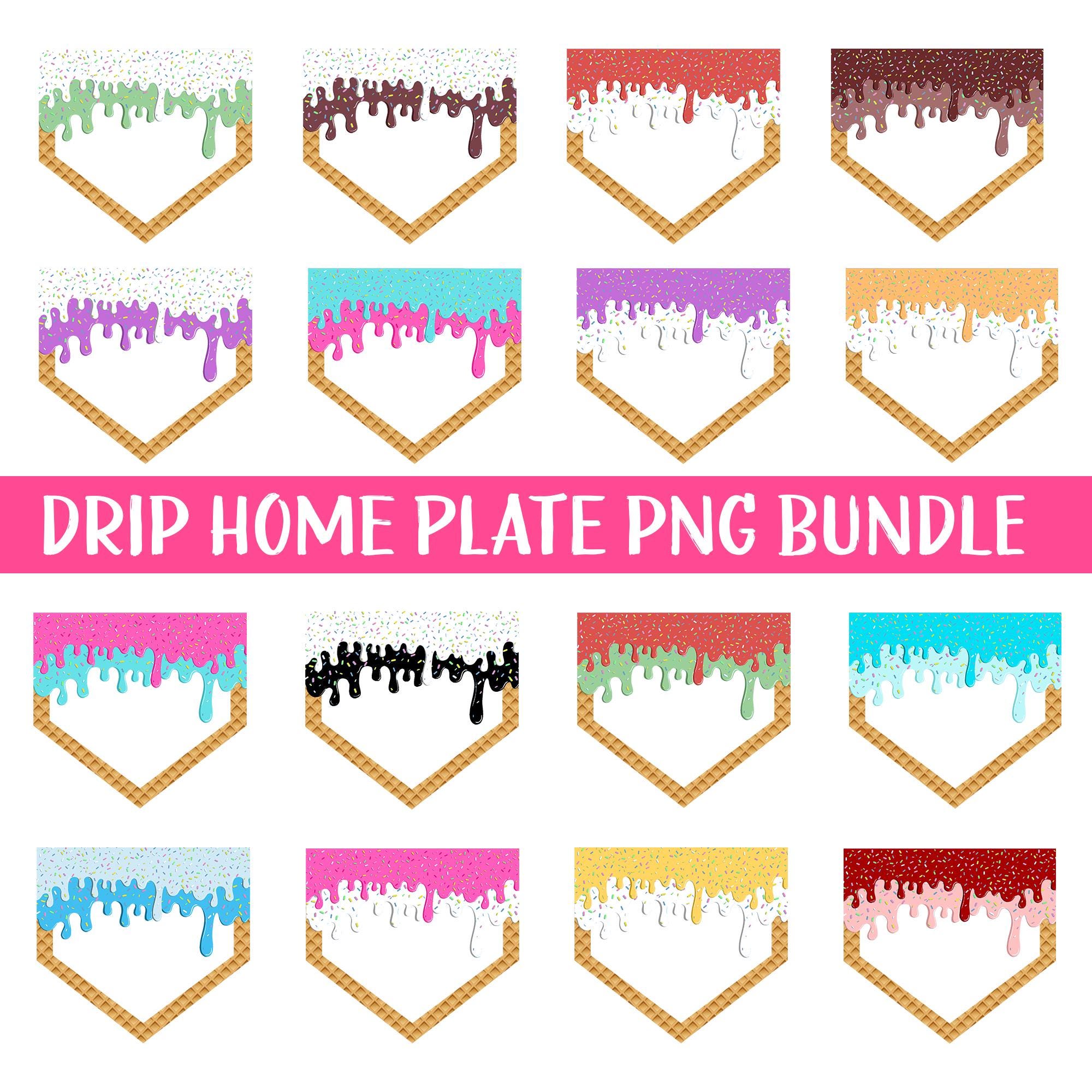 Drippy Baseball Home Plate PNG Bundle, Ice Cream Drip Home Plate PNG ...