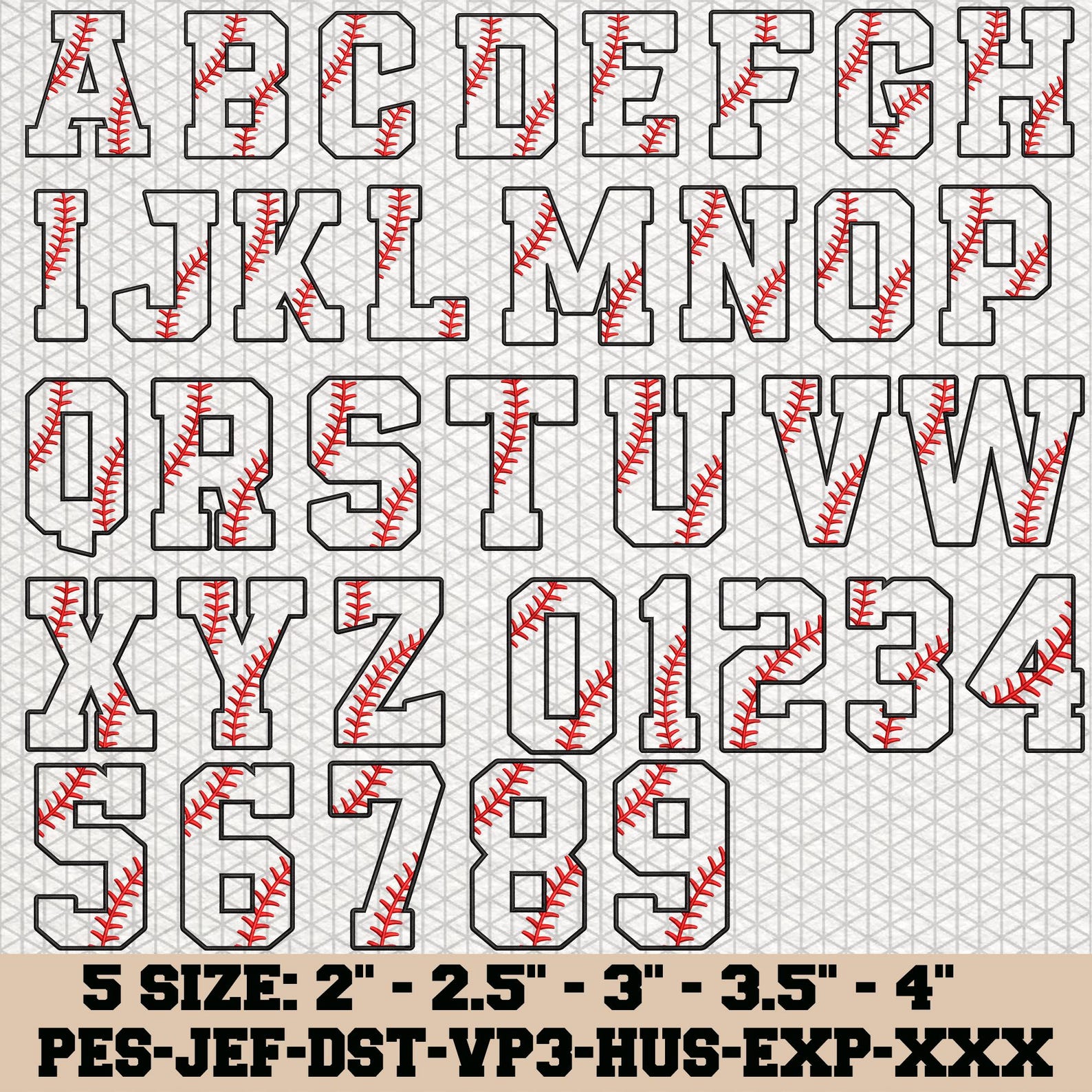 Baseball Stitch Embroidery Font, Designs for Embroidery Machine Instant ...