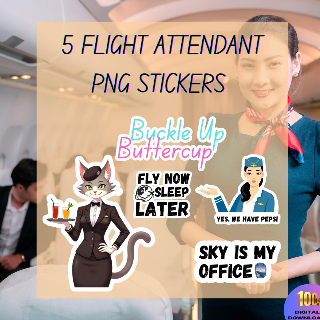 Flight Attendant Sticker Cabin Crew PNG Stickers Gift for Steward Girl ...