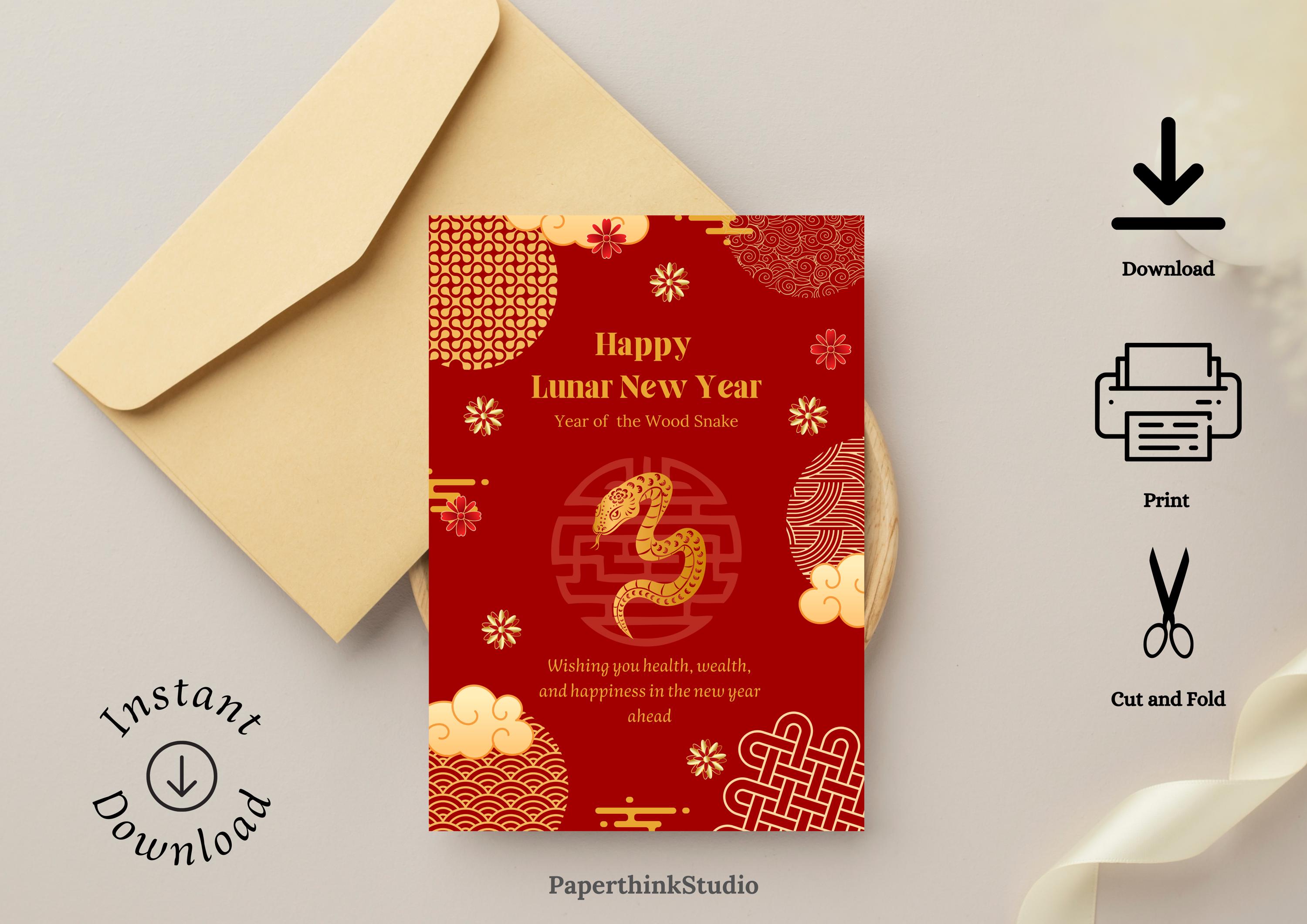 Lunar New Year Card 2025 | Printable Happy Chinese Greeting Card | Year ...