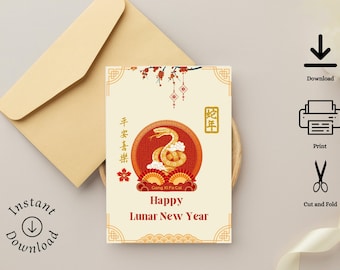 Lunar New Year Card 2025 | Printable Happy Chinese Greeting Card | Year ...