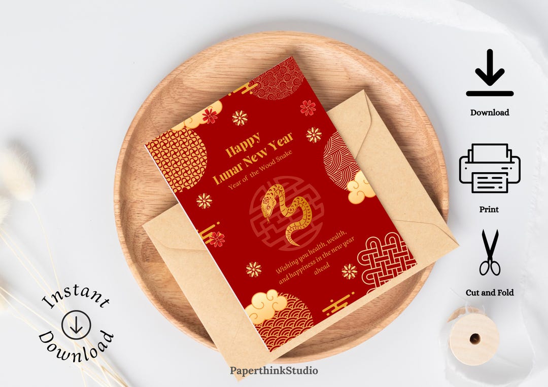 Lunar New Year Card 2025 | Printable Happy Chinese Greeting Card | Year ...