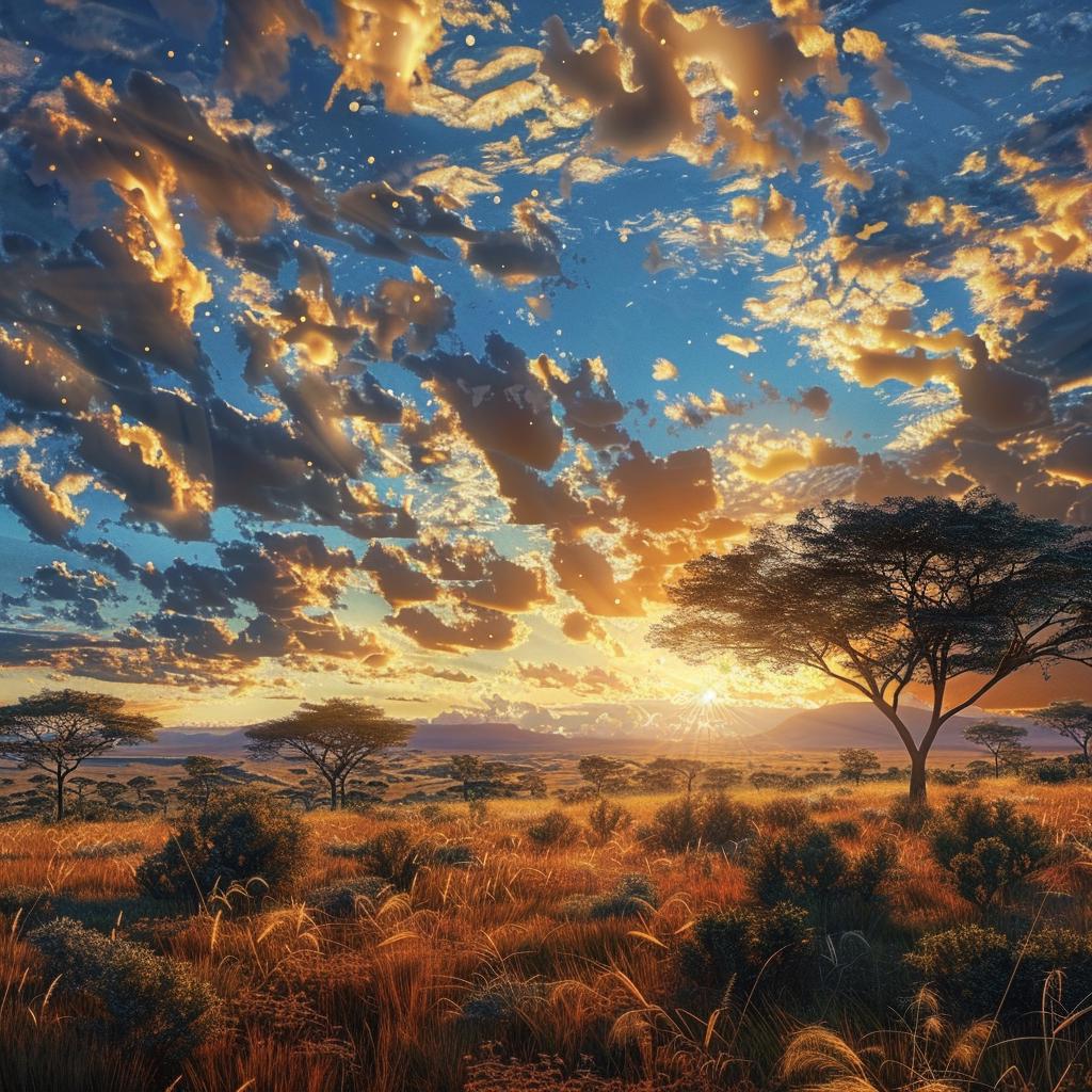 48 African Savanna Sunset Clipart, Beautiful Landscape Digital Art ...