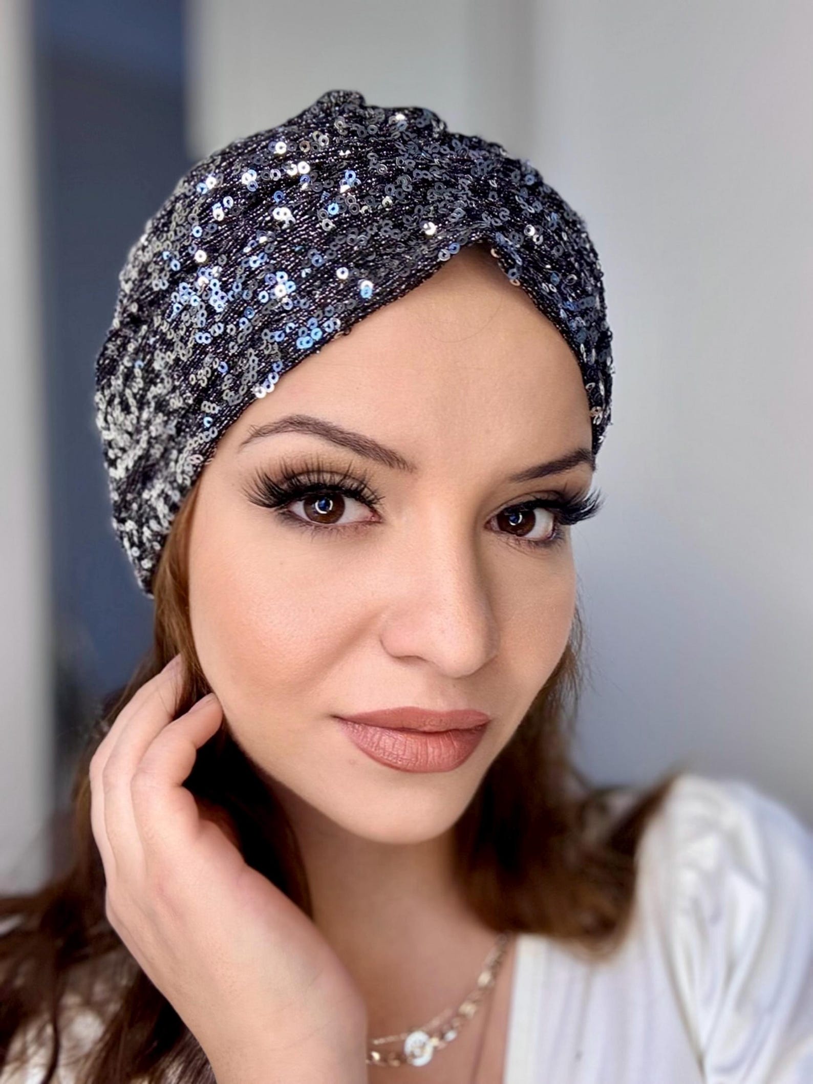 Sequined Modest Evening Dress With a Cap Style, Cap and Bonnet Shawl ...