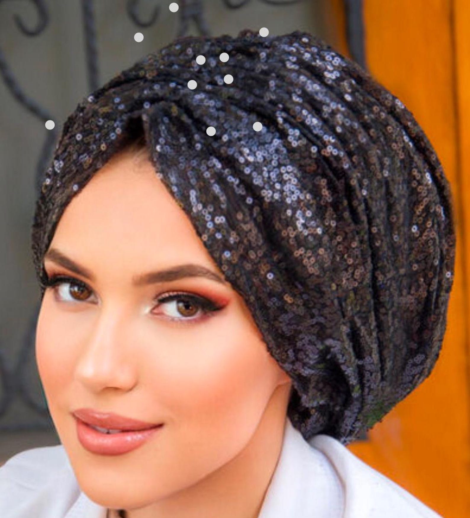 Sequined Modest Evening Dress With a Cap Style, Cap and Bonnet Shawl ...