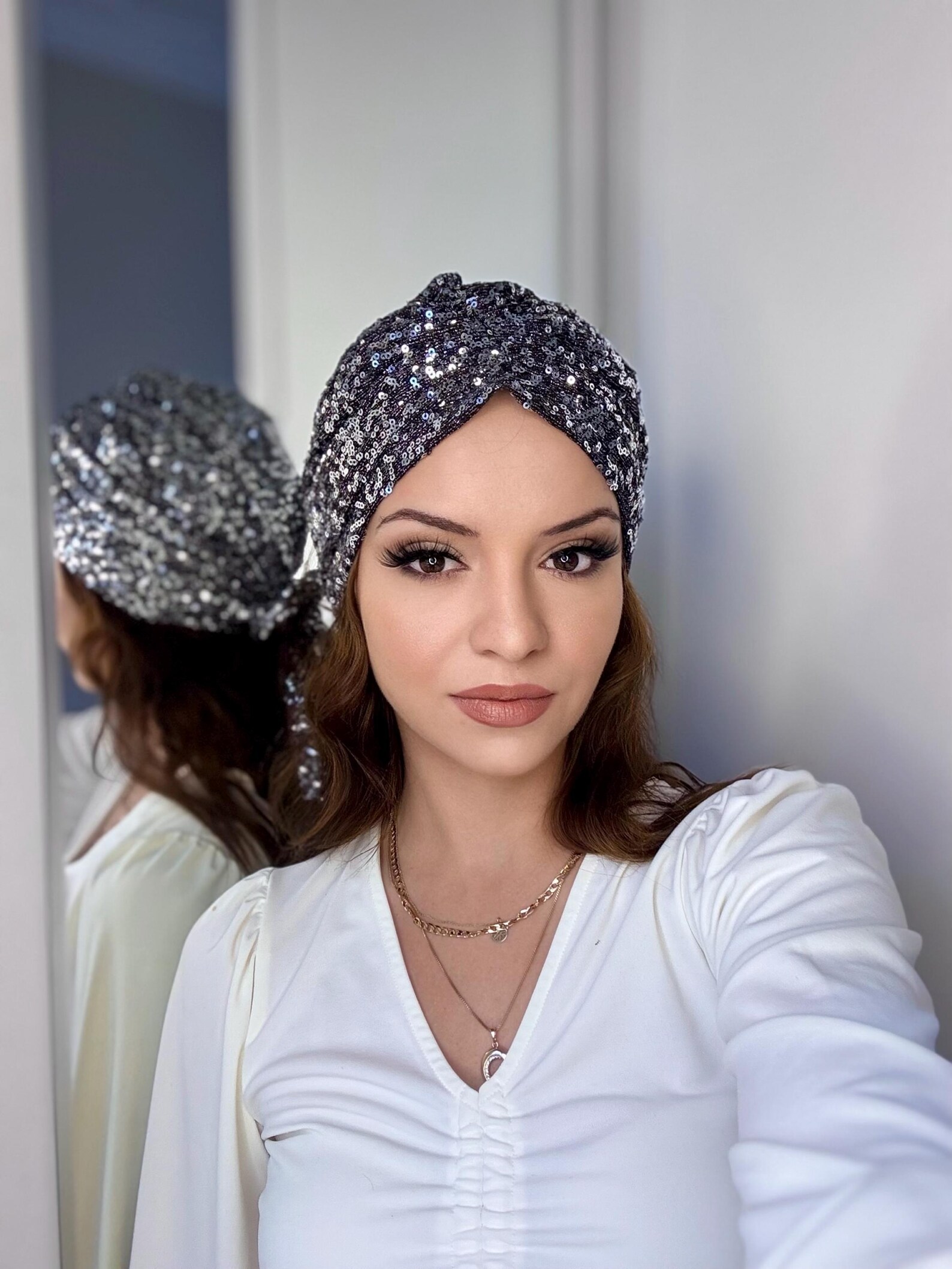 Sequined Modest Evening Dress With a Cap Style, Cap and Bonnet Shawl ...