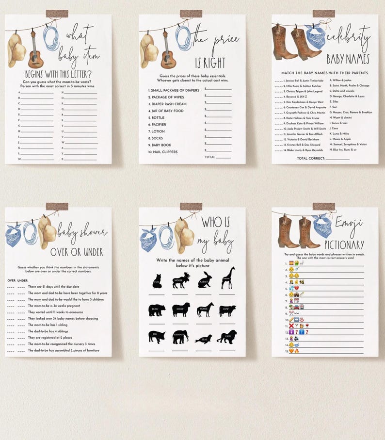 Western Cowboy Baby Shower Games Bundle (digital Download) - Etsy