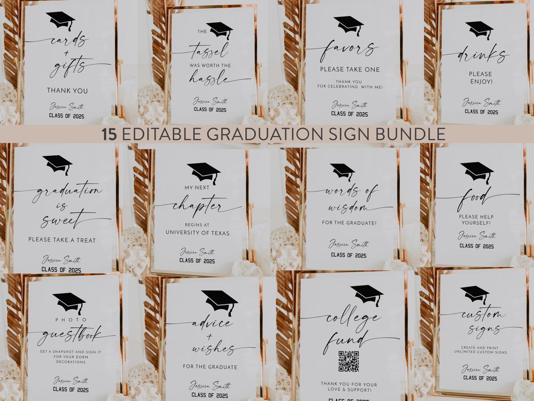 Editable Graduation Party Signs Bundle, Custom Grad Table Signs, Corjl ...
