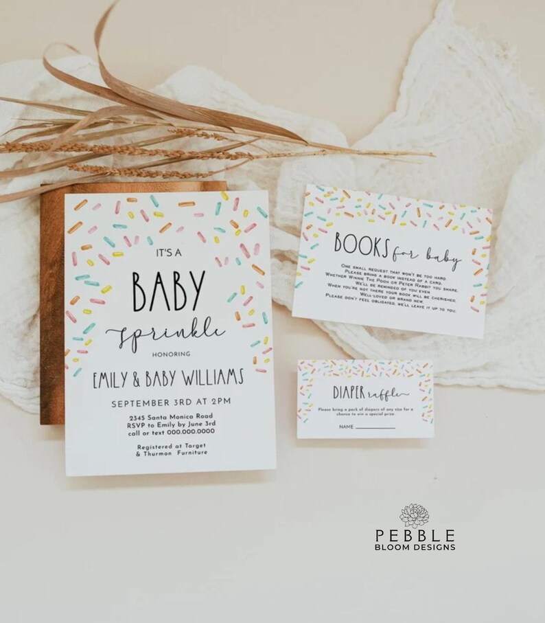 Sprinkle Baby Shower Invitation Suite & Diaper Raffle – Custom Neutral ...
