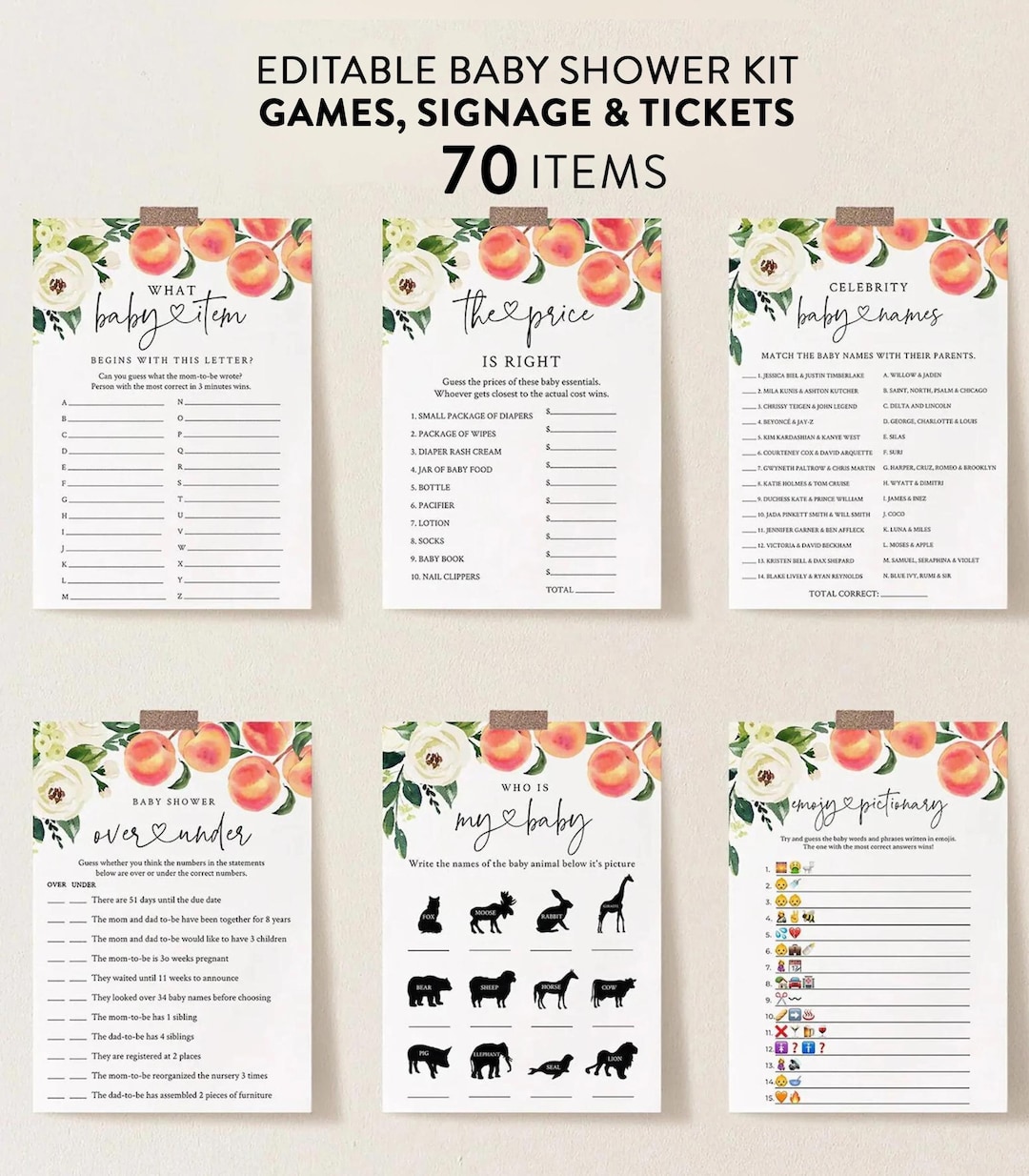 Peaches Baby Shower Games Bundle – Peach on the Way Fun Activities ...