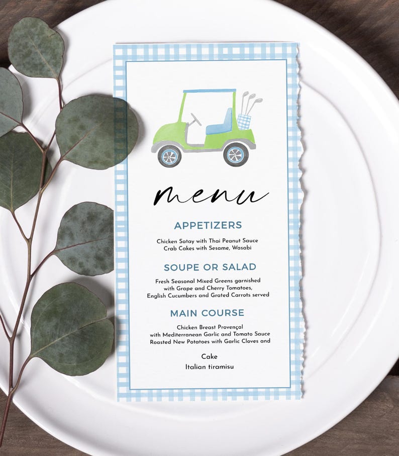 Golf Menu Card Template – Gingham Check Design – Perfect for Golf ...
