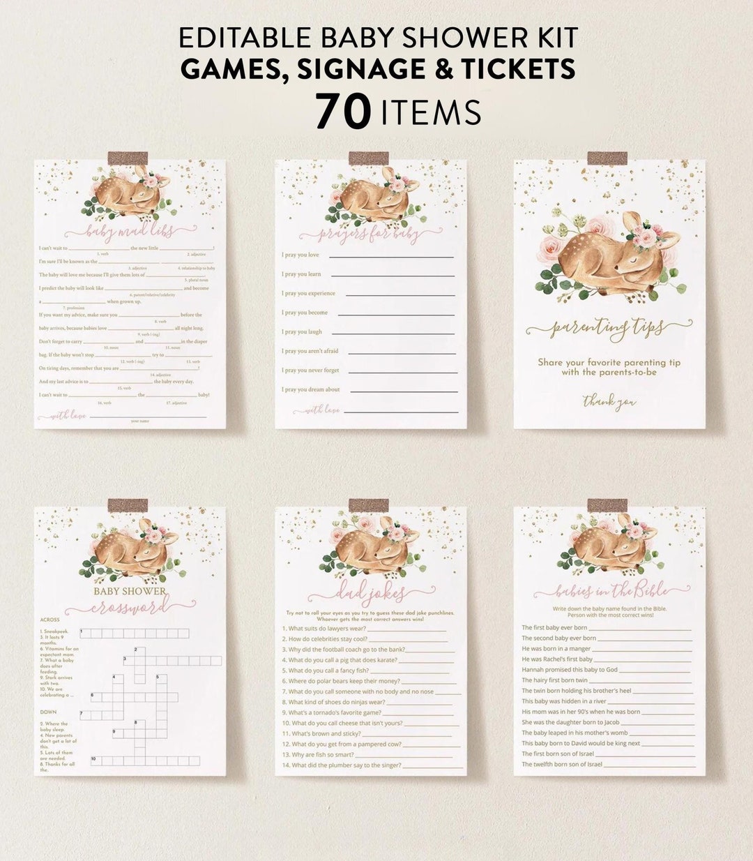 Woodland Deer Baby Shower Games Bundle - Girl Party Activities - Etsy