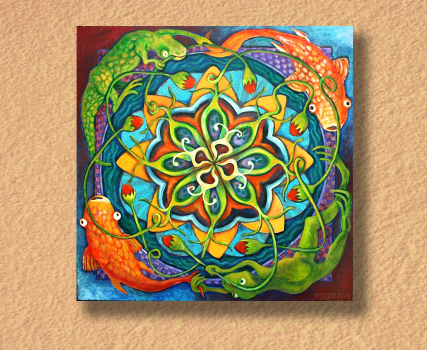 Fine Art Mandala Frogs Koi Lizard Flowers Acrylic on - Etsy