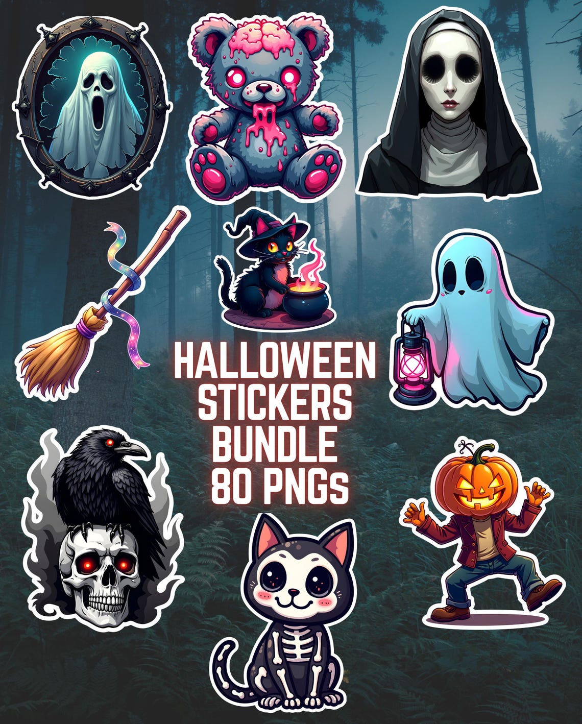 Halloween Stickers Bundle | Cute and Creepy Digital Stickers Pack ...