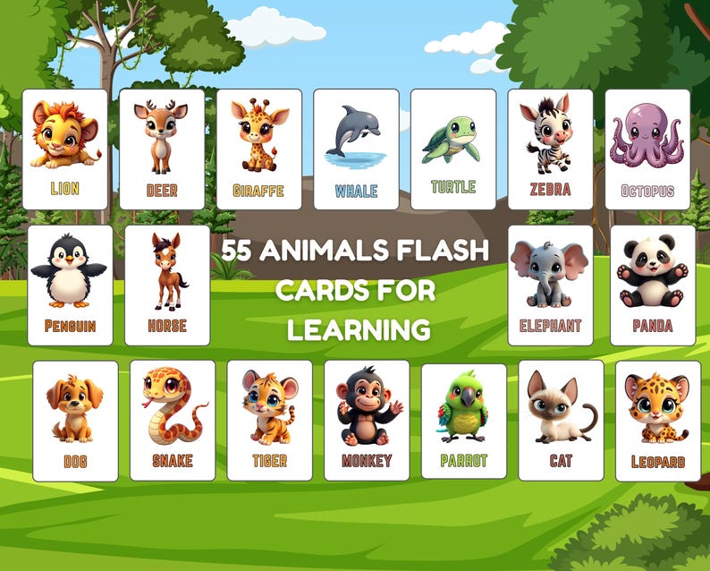 Animal Flashcards, Educational Printable Flash Cards for Toddlers and ...