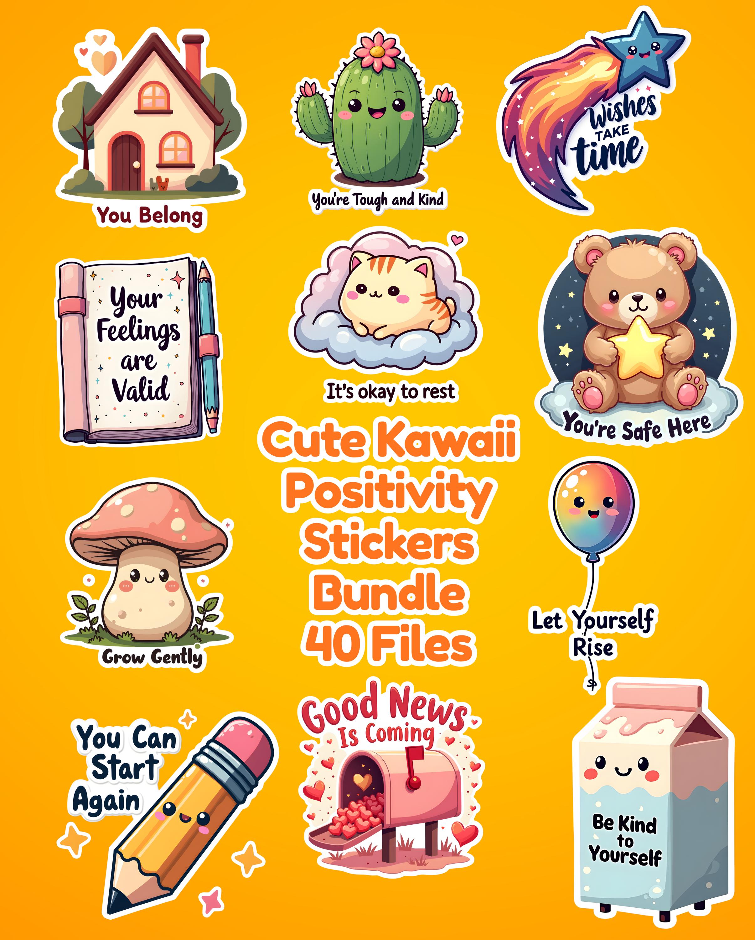 Cute Kawaii Positivity Stickers Bundle | Printable & Digital PNG ...