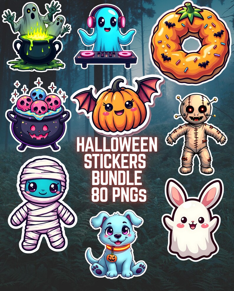 Halloween Stickers Bundle | Cute and Creepy Digital Stickers Pack ...