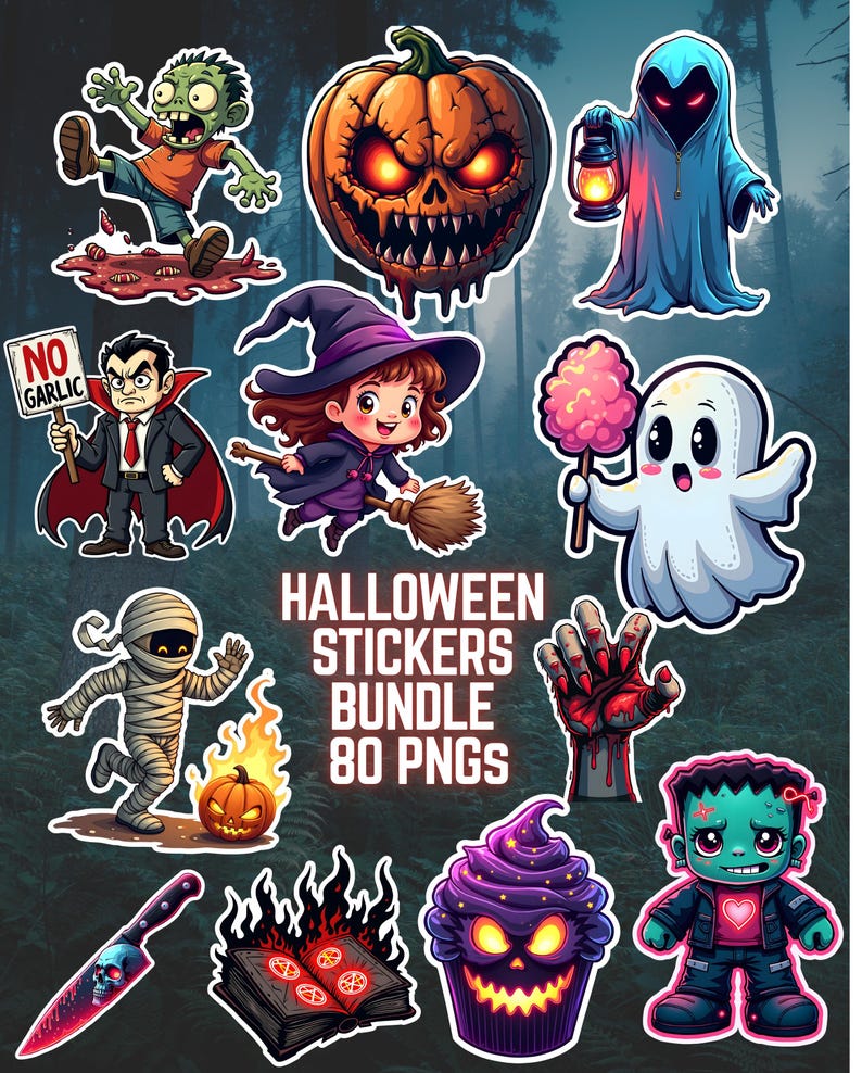 Halloween Stickers Bundle | Cute and Creepy Digital Stickers Pack ...