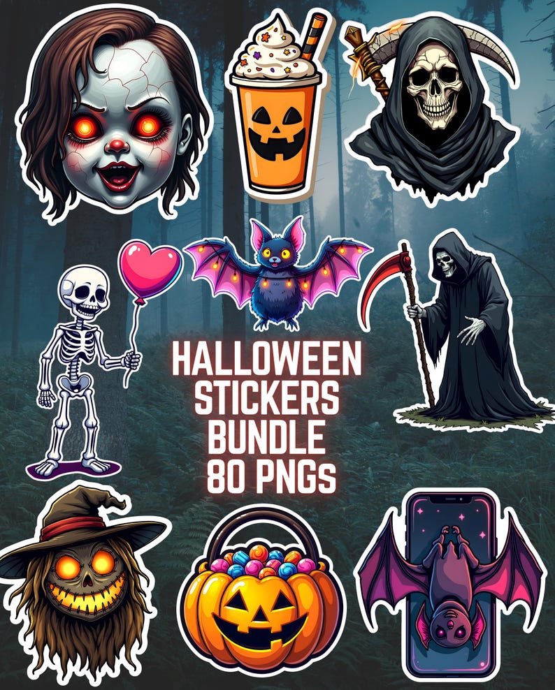 Halloween Stickers Bundle | Cute and Creepy Digital Stickers Pack ...