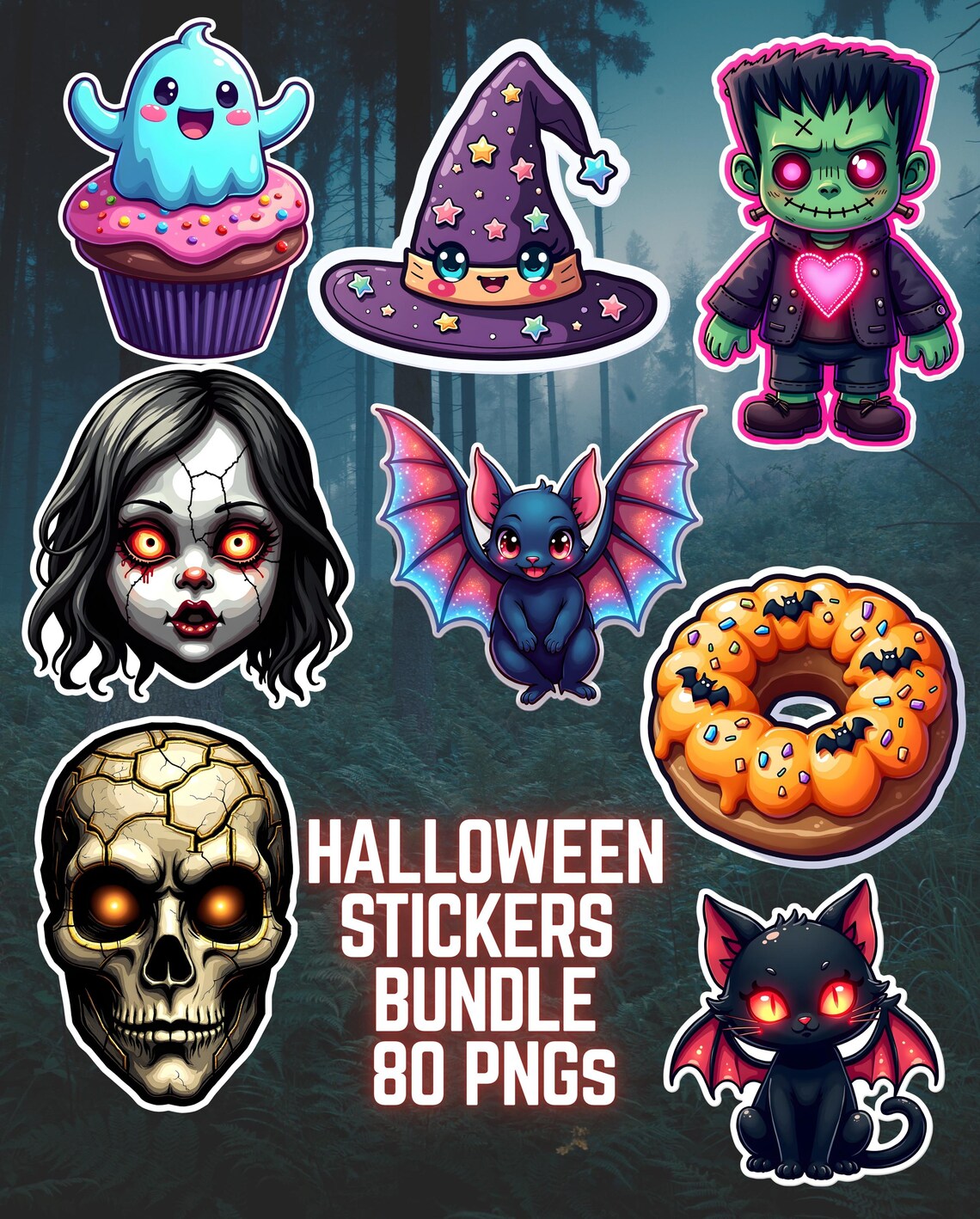 Halloween Stickers Bundle | Cute and Creepy Digital Stickers Pack ...