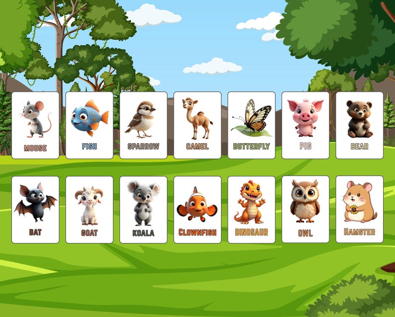 Animal Flashcards, Educational Printable Flash Cards for Toddlers and ...