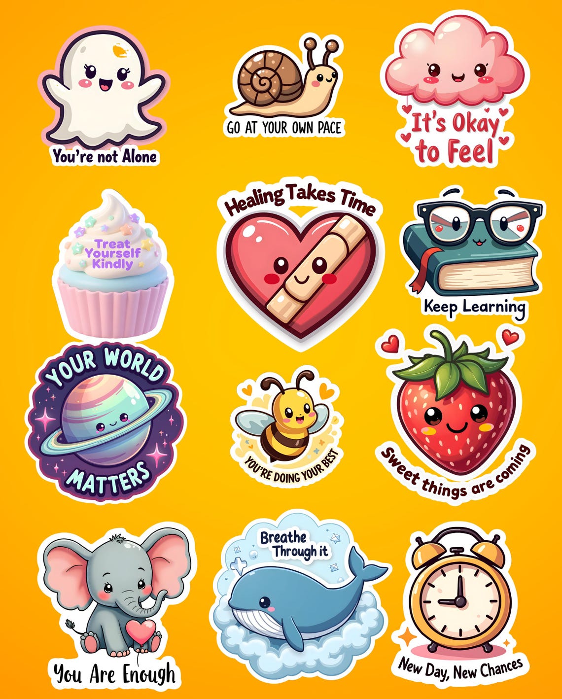 Cute Kawaii Positivity Stickers Bundle | Printable & Digital PNG ...