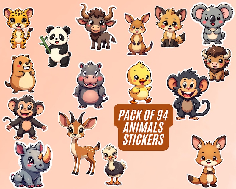 Cute Animals Sticker Bundle, Kawaii Animal Clipart, Baby Animals PNG ...