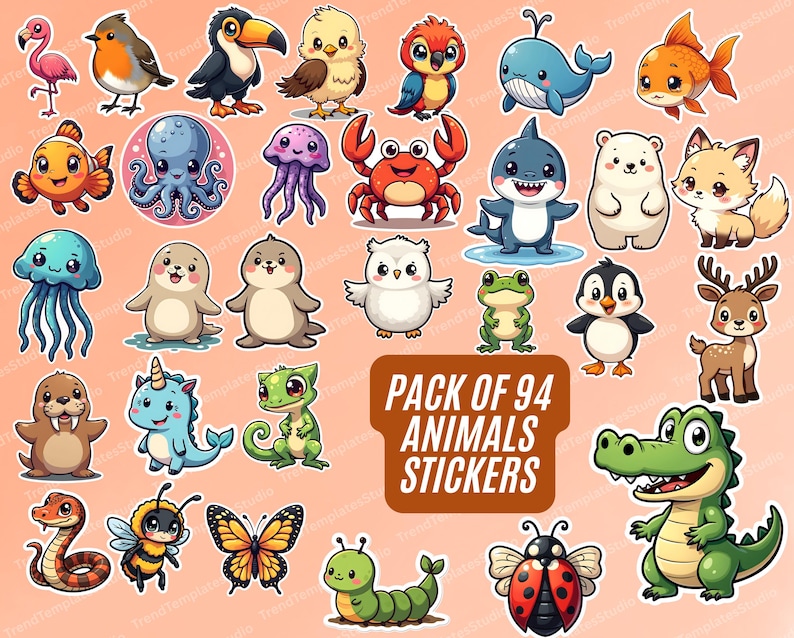 Cute Animals Sticker Bundle, Kawaii Animal Clipart, Baby Animals PNG ...