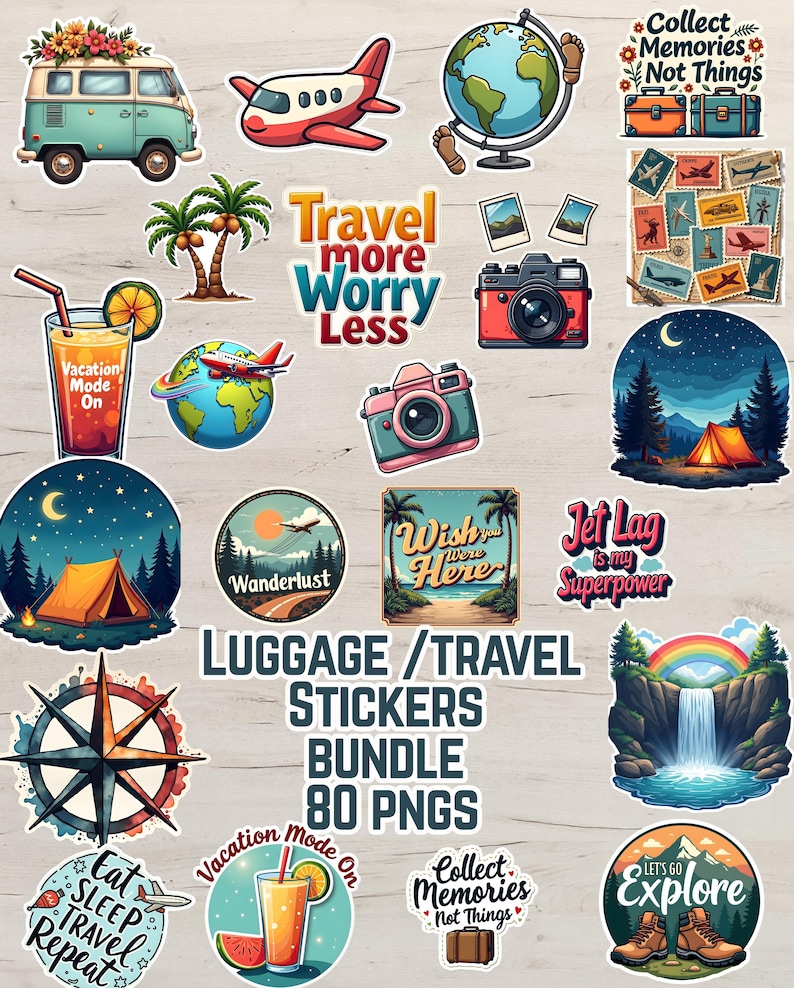 Travel Stickers | Luggage Decals, Suitcase Art (digital Clipart) - Etsy