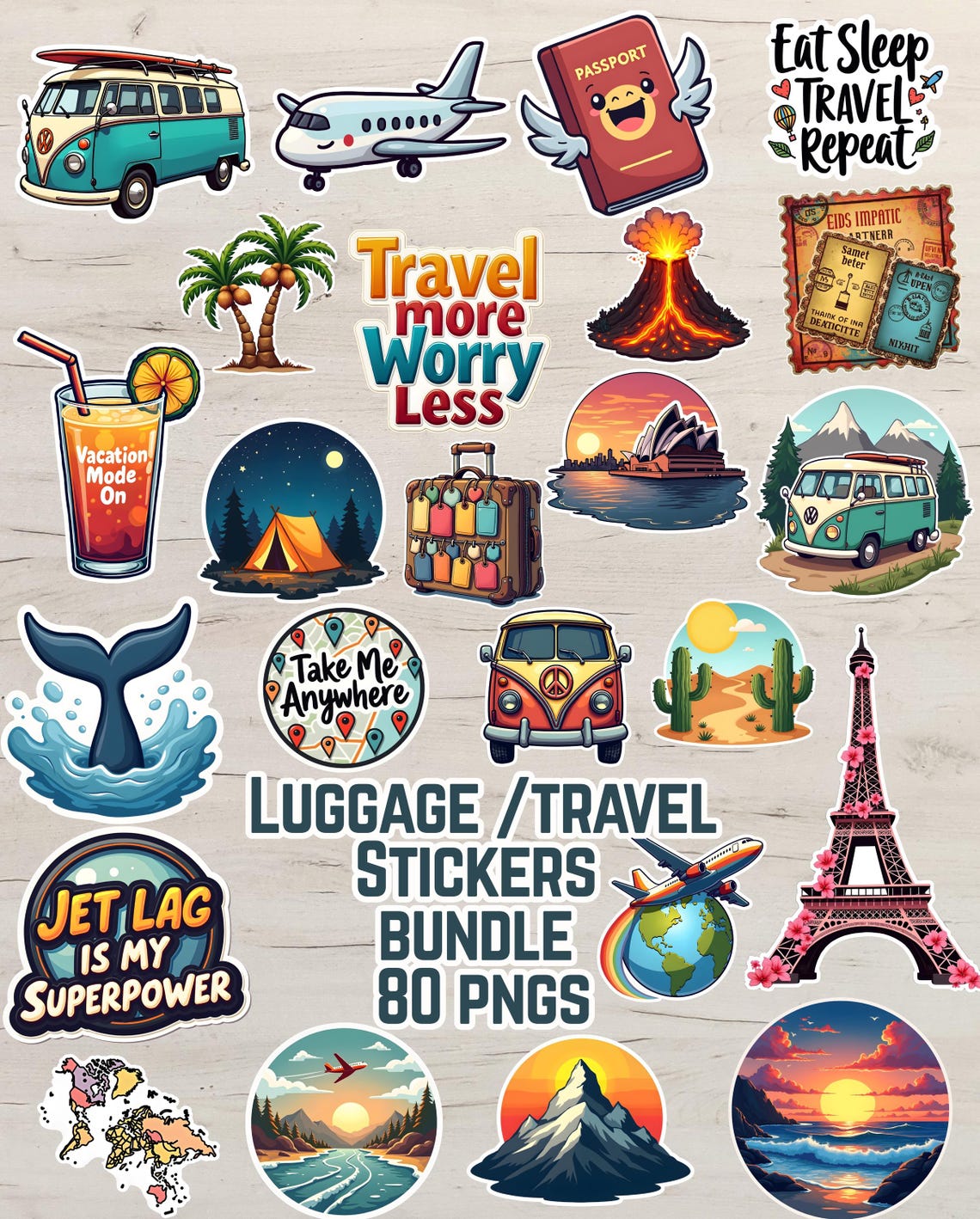 Travel Stickers | Luggage Decals, Suitcase Art (digital Clipart) - Etsy