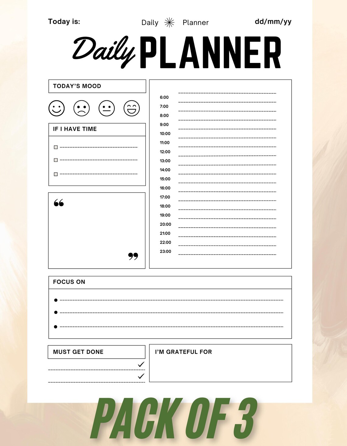 Minimalist Daily Planner Printable, Pack of 3 (digital Download) - Etsy