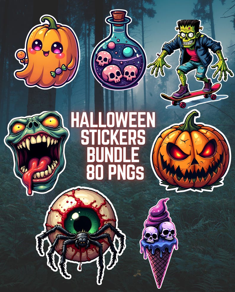 Halloween Stickers Bundle | Cute and Creepy Digital Stickers Pack ...