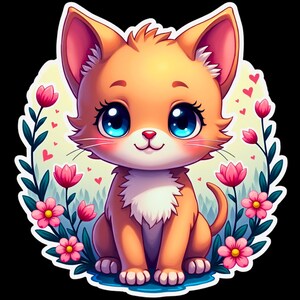 Cute Spring Kitten Stickers Digital Download Adorable and Whimsical - Etsy
