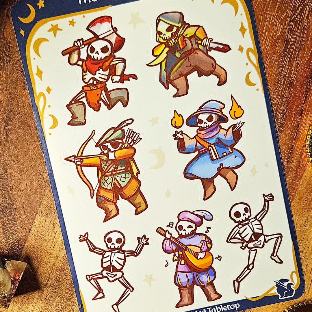 Skeleton Crew Waterproof Sticker Sheet: Dnd Monsters and Goth Halloween ...
